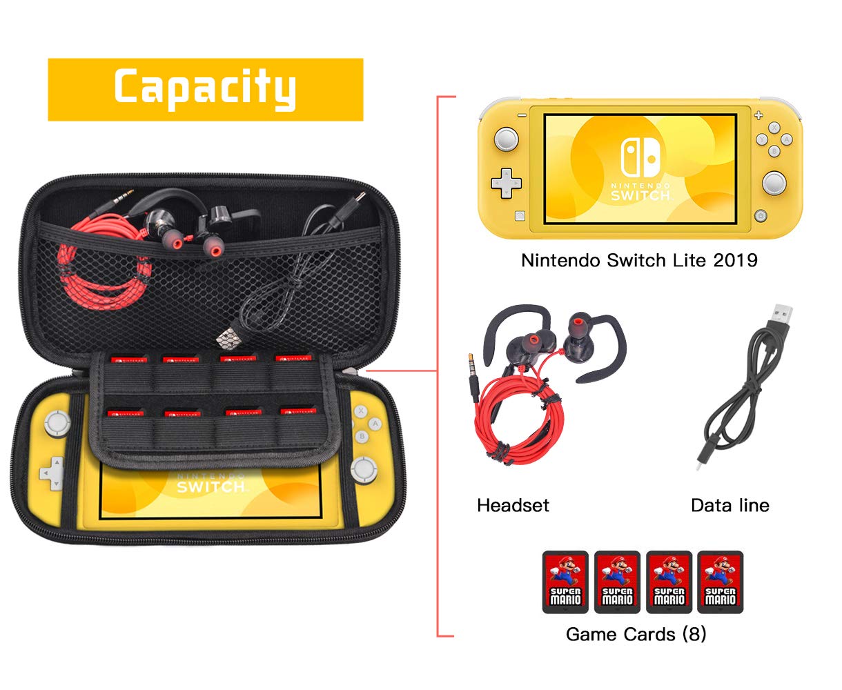 Retear Carrying Case for Nintendo Switch Lite 2019 Portable Travel Carry Cover Hard Shell Accessories with 8 Game Card Slots
