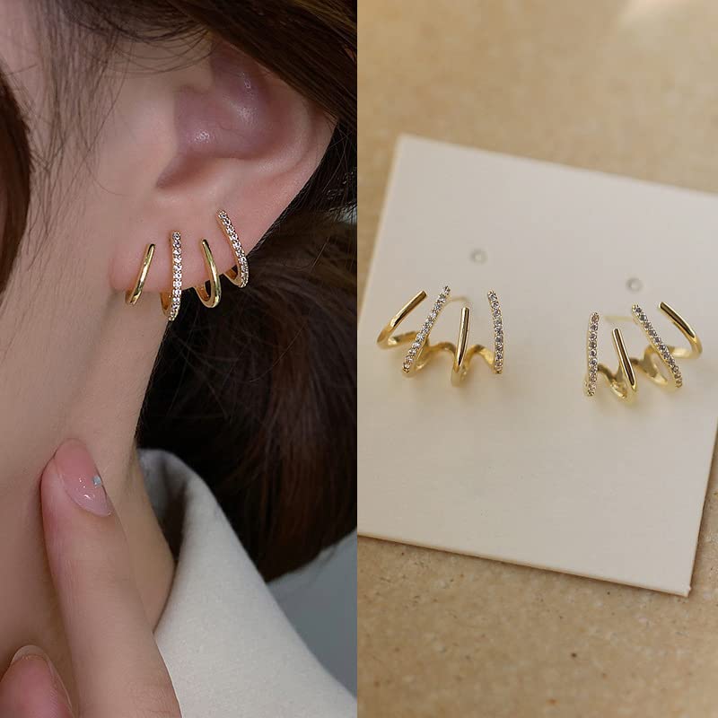 Claw Earrings Cuff for Women,Zircon Needle Ear Cuffs Wrap Stud Earrings,Minimalist Trendy Dainty Ear Wrap Piercing Claw Earrings (B Silver)