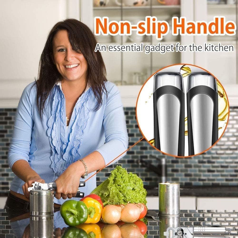 Can Opener Manual - 3 IN 1 Heavy Duty Handheld Can Openers, Stainless Steel Can Opener Manual Smooth Edge with Oversized Effort-saving Knob, Rust Proof Bottle Opener, Safe Cut Can Opener for Seniors