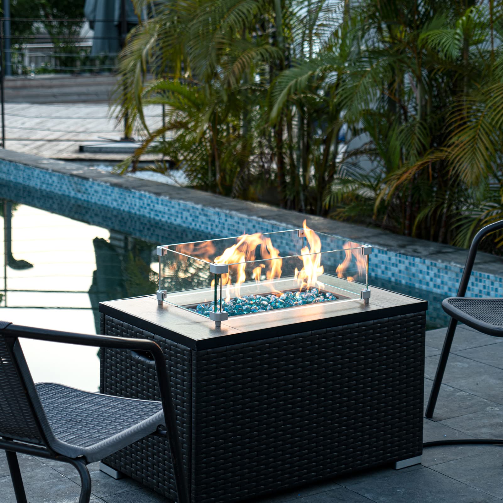 GASPRO 30 Pound Fire Glass Diamonds 1 Inch, Fire Pit Glass for Gas Fireplace and Fire Pit, Caribbean Blue, High Luster