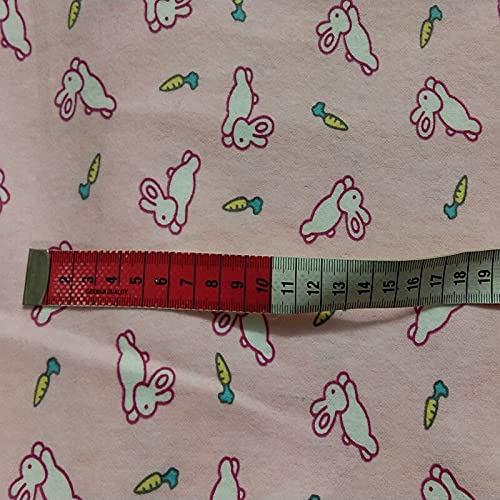 PUMCRAFT Sewing Fabric 100% Cotton Flannel Soft Pink Rabbit Printed Flannel Fabric Patchwork Cloth Children Dress Home Decor - 50cm - 105CM Fabric Patchwork Craft