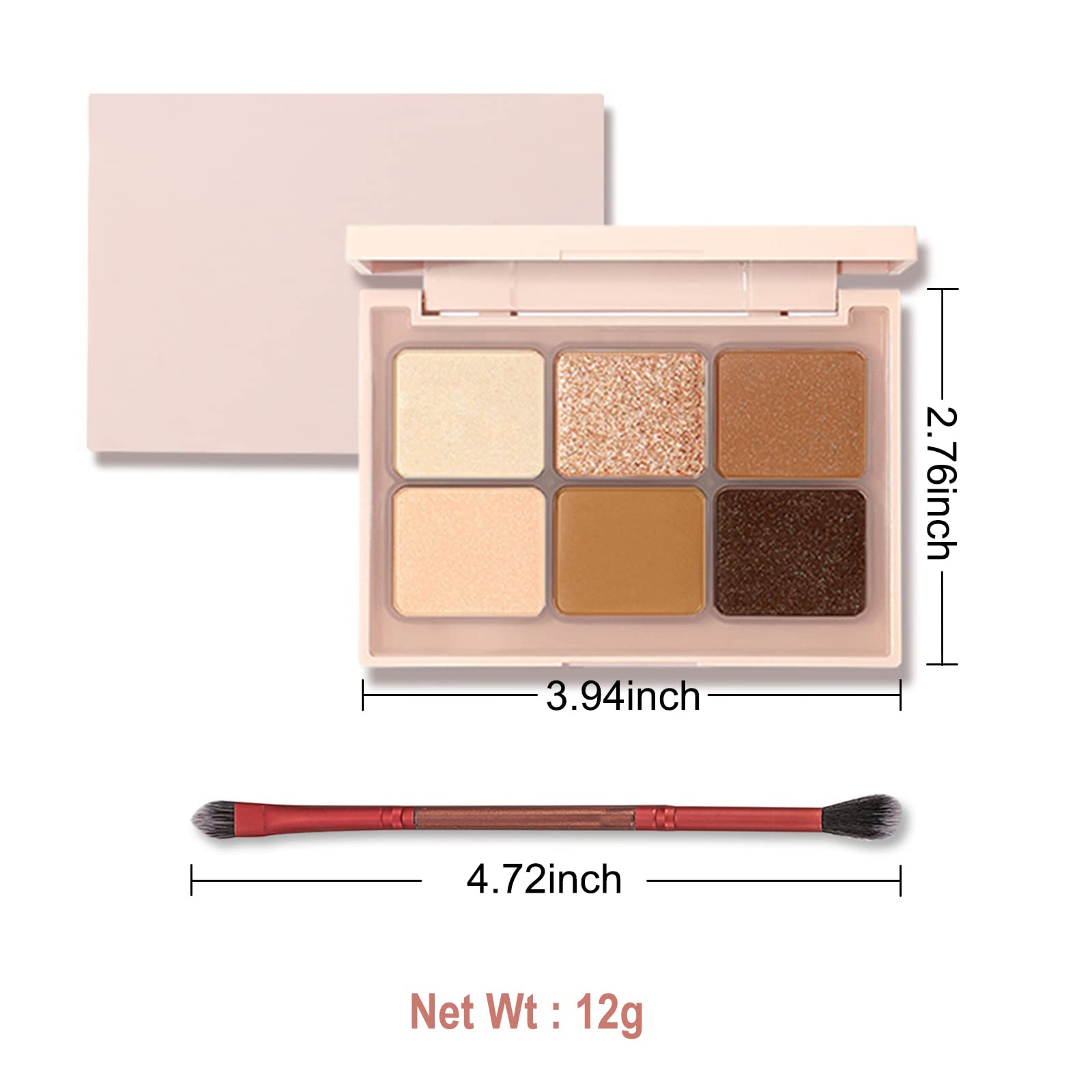 Erinde Matte Shimmer Eyeshadow Palette Makeup - 6Neutral Matte Shimmer Shades, Ultra-Blendable, Rich Colors, Velvety Pigmented Eye Shadow, Makeup Set Includes Mirror & Brush, Great for Travel, 04#