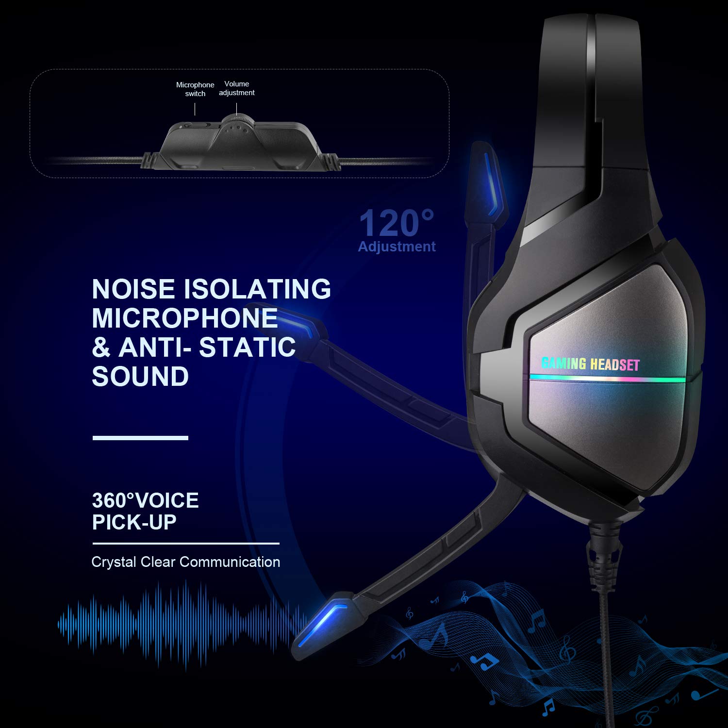 Bravekoi Stereo Gaming Headset, 3.5mm Wired Gaming Headphones, PC Gaming Headset with Noise Canceling Mic & LED Light, Compatible with PS4, PS5, PC, Xbox One, Nintendo Switch, Laptop