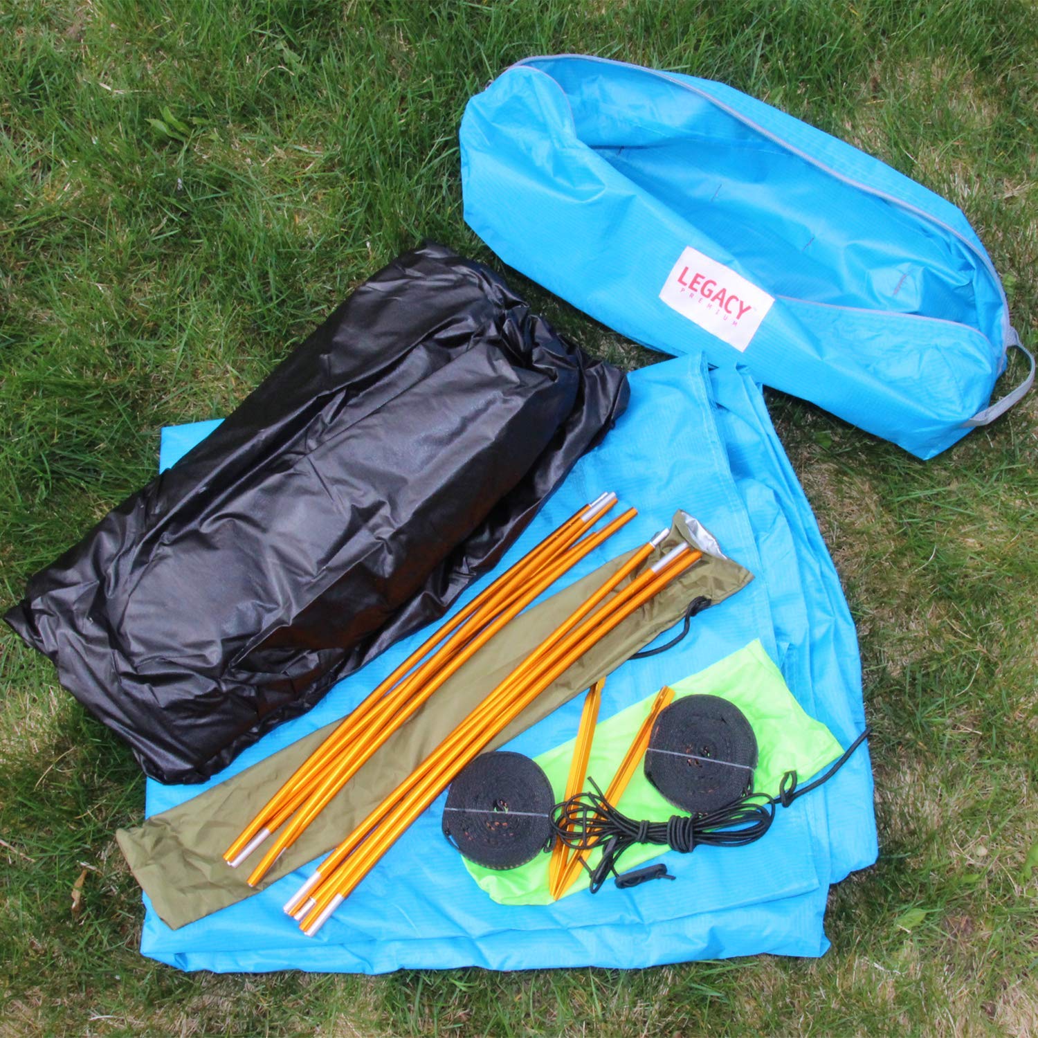 Camping Hammock Tent - Green w/Underquilt - Parachute Nylon - Portable, 1 Person Compact Backpacking - Outdoor & Emergency Gear - Tree Straps, Tie Ropes, Mosquito Net, Rain Fly