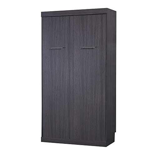 MOEO Twin Size Murphy Bed with Wardrobe and Drawers, Storage Bed, Can be Folded into a Cabinet, Wood Bedframe for Kids and Adults, Bedroom, Dorm, No Box Spring Required, Easy Assembly, Gray