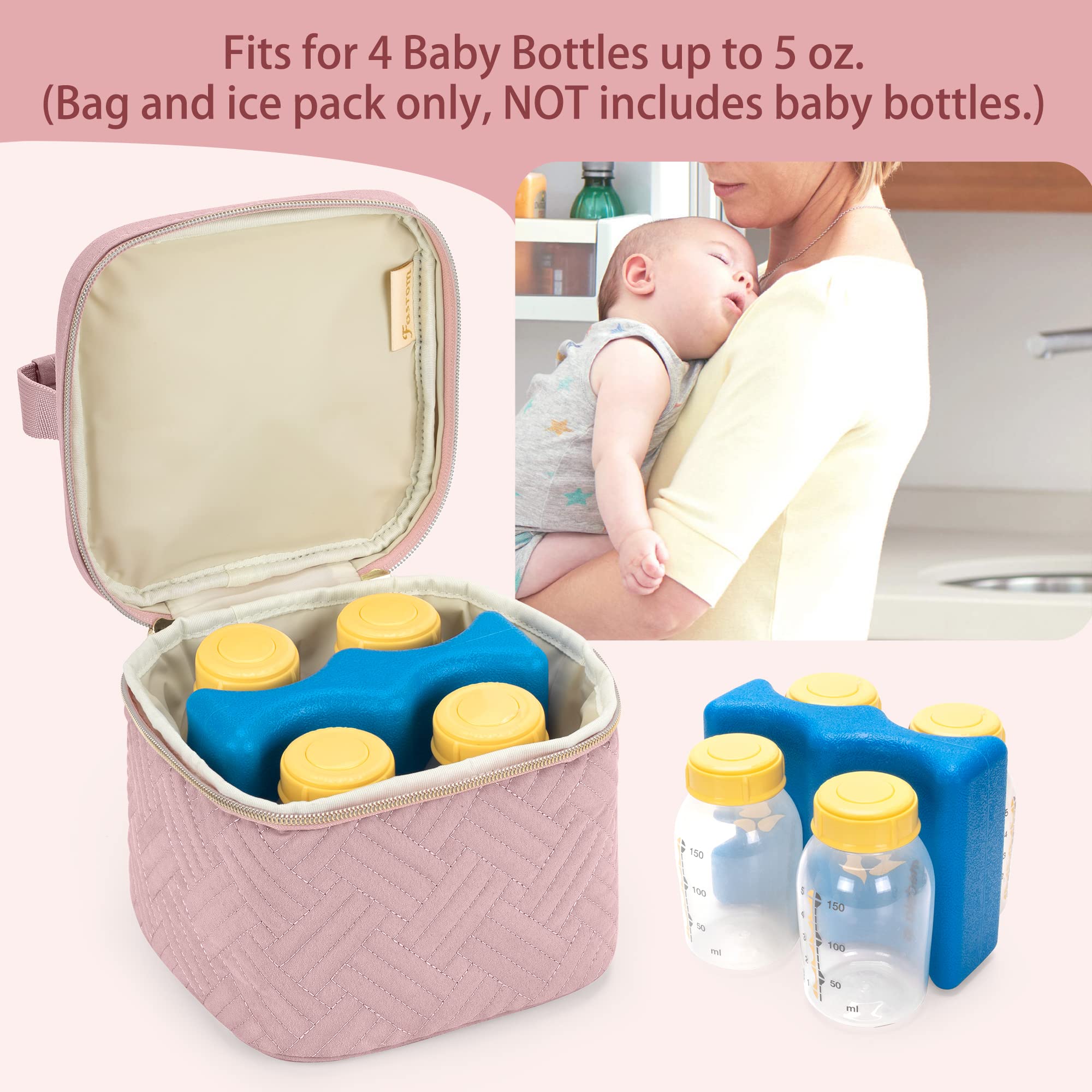 Fasrom Wearable Breast Pump Bag Bundle with Breastmilk Cooler Bag with Ice Pack Fits 4 Baby Bottles up to 5 Ounce