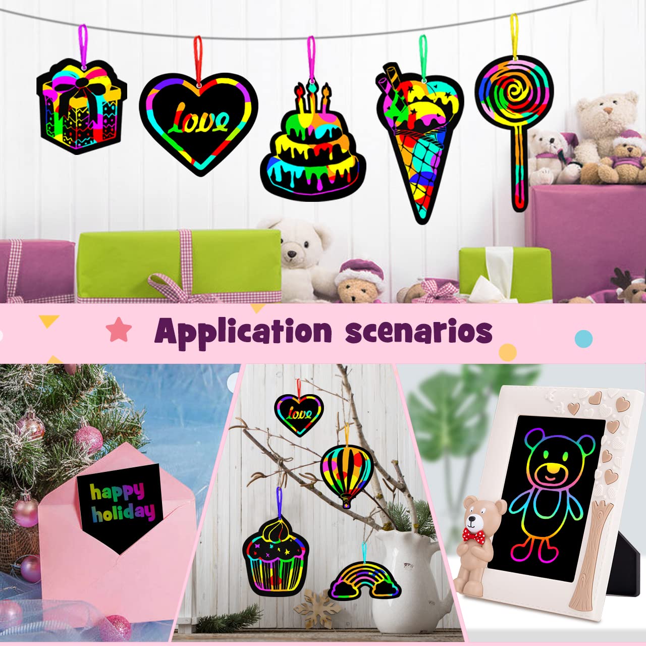 ZMLM Scratch Paper Art-Craft for Girls: Rainbow Scratch Magic Drawing Set Paper Pad Board Supply Kit Girl Project Activity for 3-12 Age Kid Toy Holiday|Party |Birthday|Children's Easter Day Gift