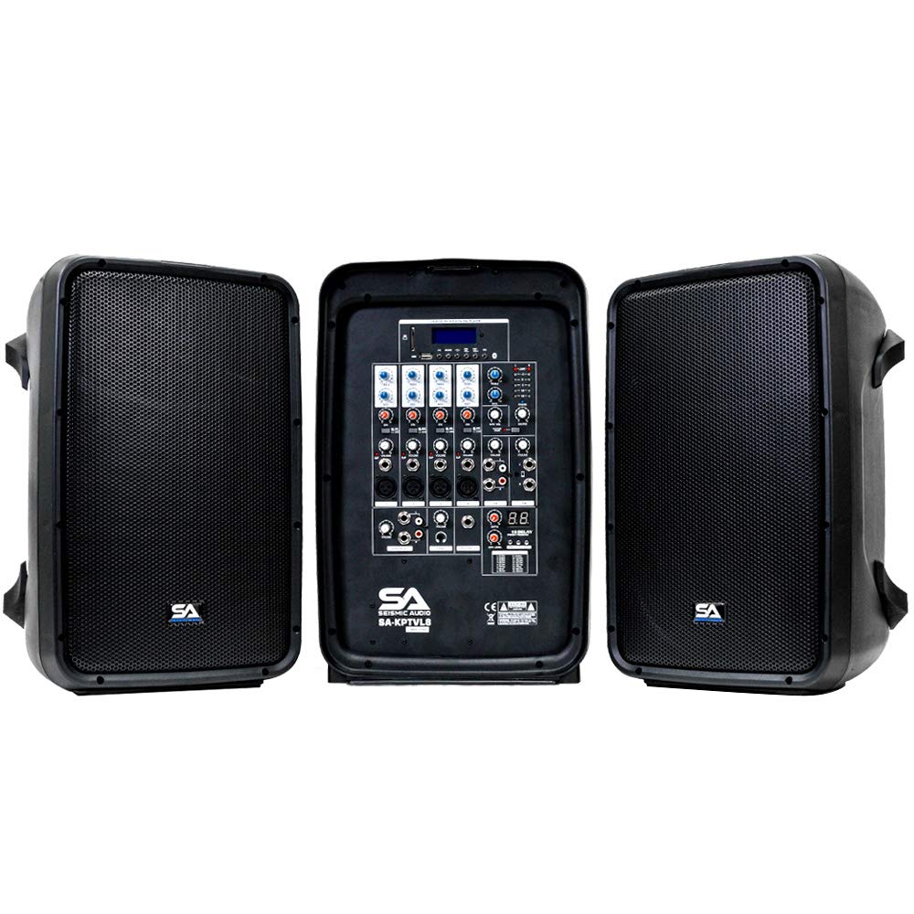 Seismic Audio - SA-KPTVL8 - Portable 8 Channel 500 Watt 8 Inch PA/DJ Speaker & Amplifier System with Bluetooth