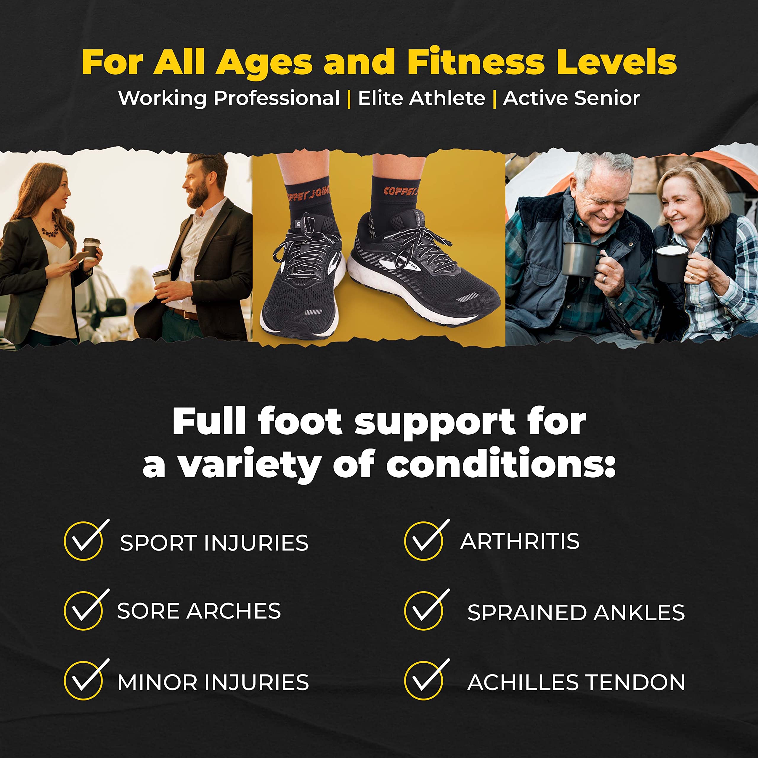 CopperJoint Foot Compression Sleeve - Plantar Fasciitis Socks for Arch Support, Achilles Tendonitis, and Foot Pain Relief - Toeless Socks For Everyday & Night Use - Copper Infused Nylon (Medium)