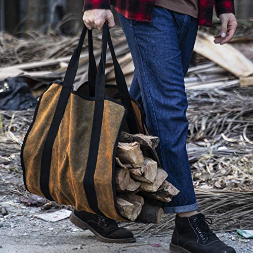 GASPRO Firewood Carrier, 40 x 18inch Firewood Tote Bag, Canvas Log Carrier with Reinforced Handles, Double Sides Usable