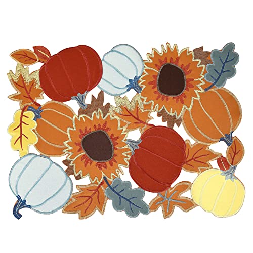 Thanksgiving Placemat Fall Table Decorations Set of 4 Harvest Pumpkin Leaves Embroidered Sunflower Autumn Festive Holiday Cutwork Centerpiece Table Decor Burnt Orange 13×18IN