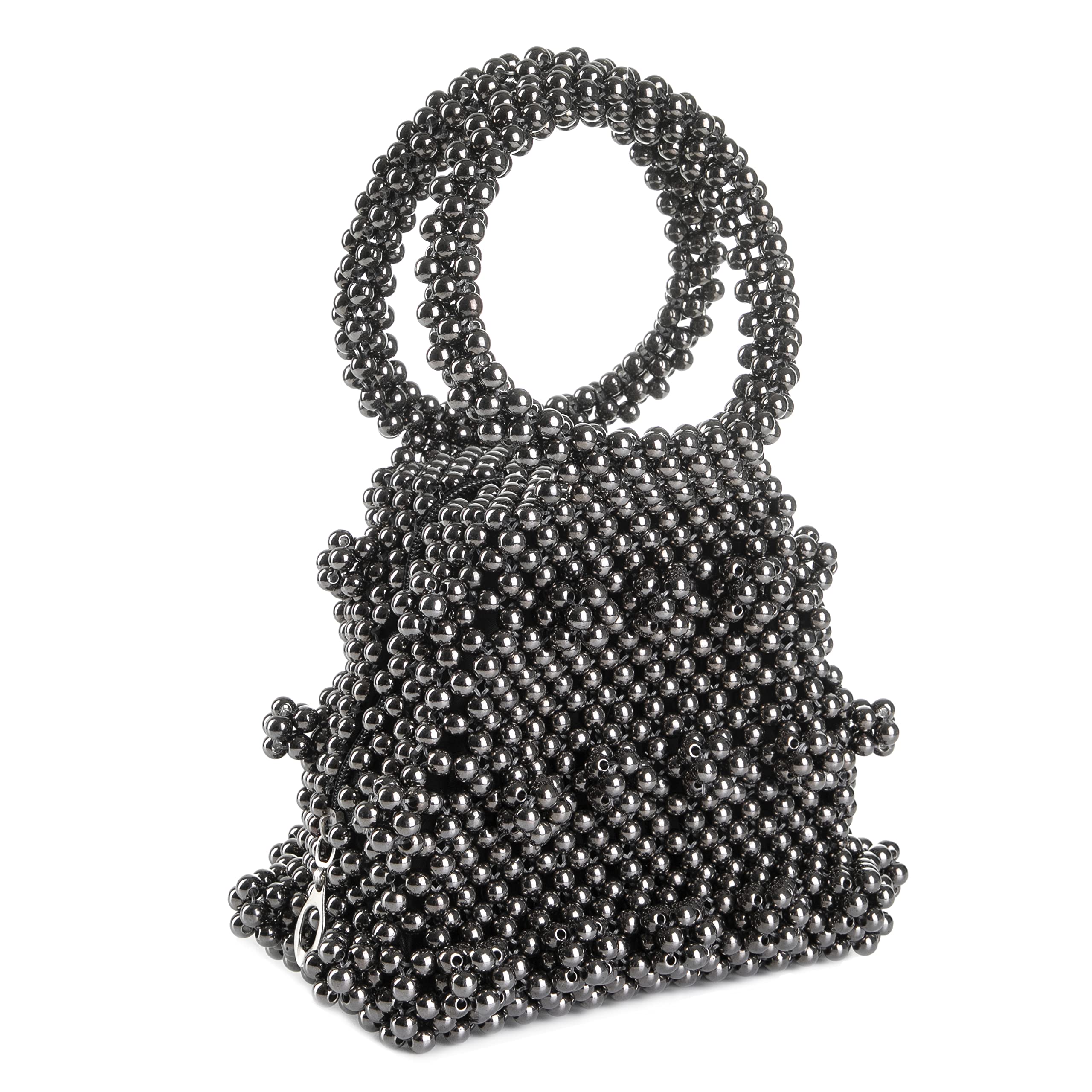 YUSHINY Women Acrylic Beaded Ladder Evening HandBag Box with Zipper Closure for Wedding Party (Black)
