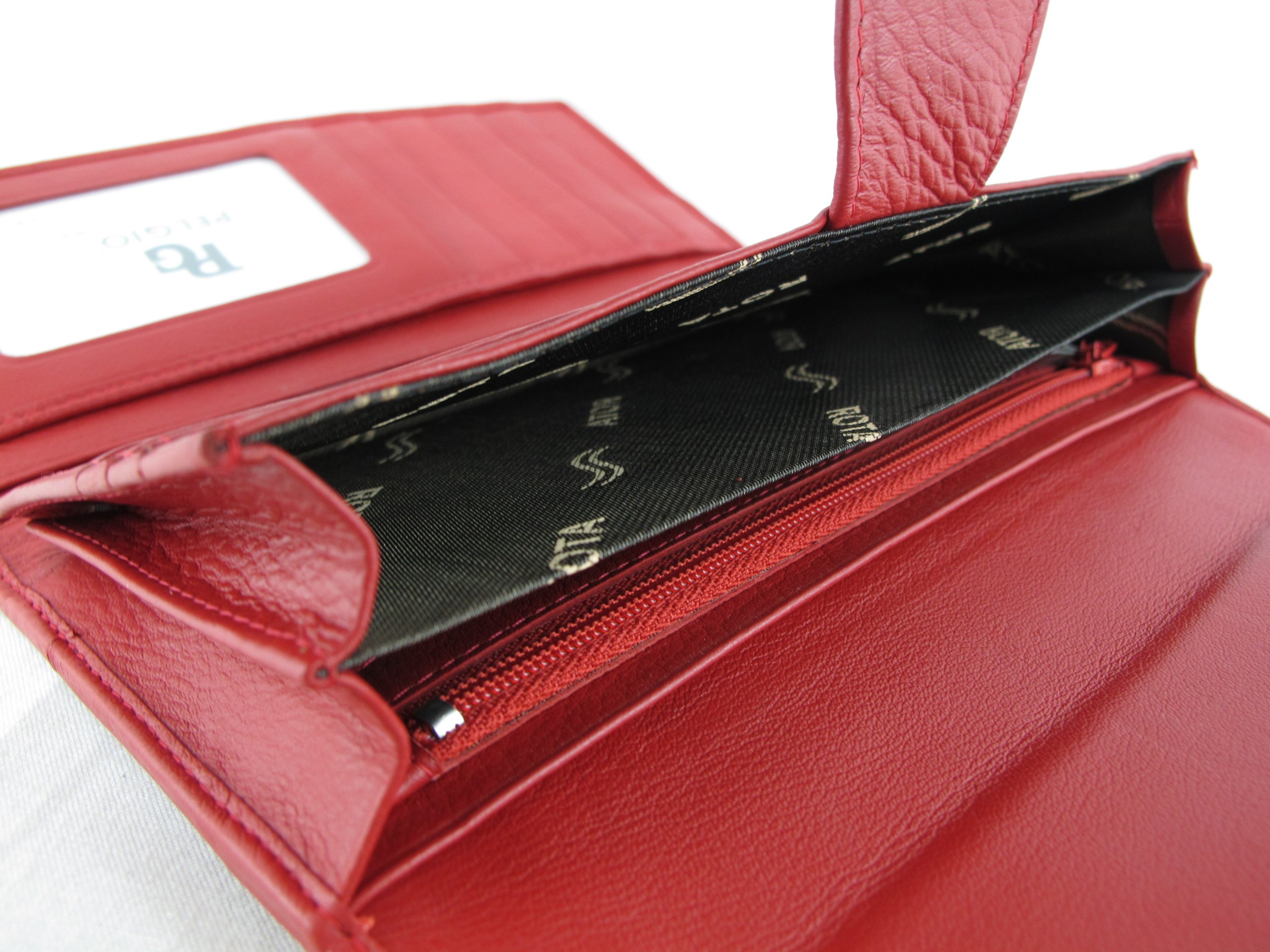 PELGIO Genuine Polished Stingray Skin Women's Trifold Clutch Wallet (Polished Black) (Black)