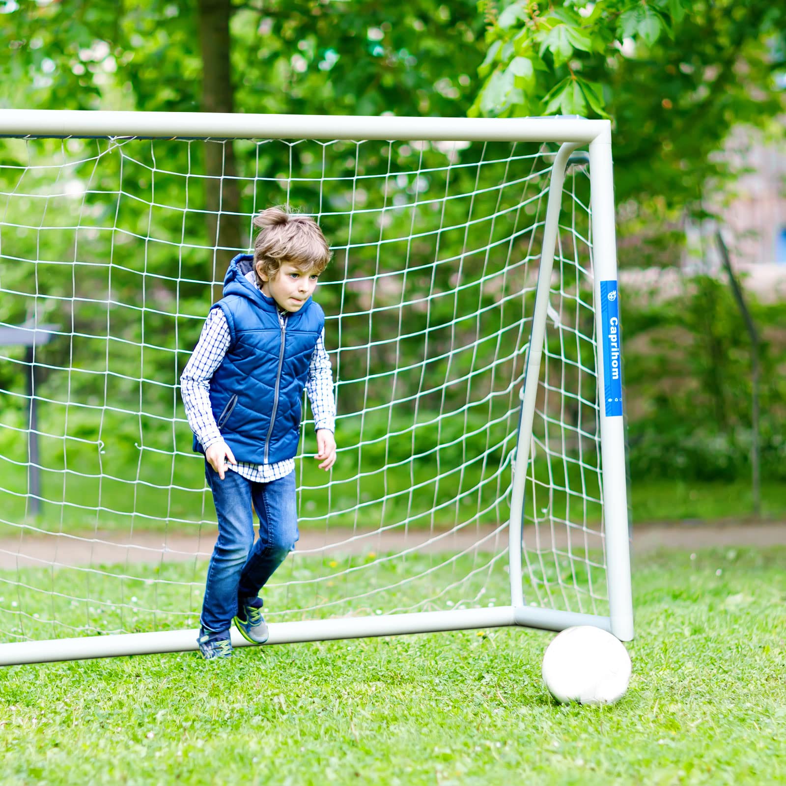Caprihom Soccer Goal for Backyard 6FTx 4FT Soccer Net for Backyard with Weatherproof UPVC Frame,Ground Stakes | Portable Full Size Soccer Net Goal PVC Soccer Goal Post