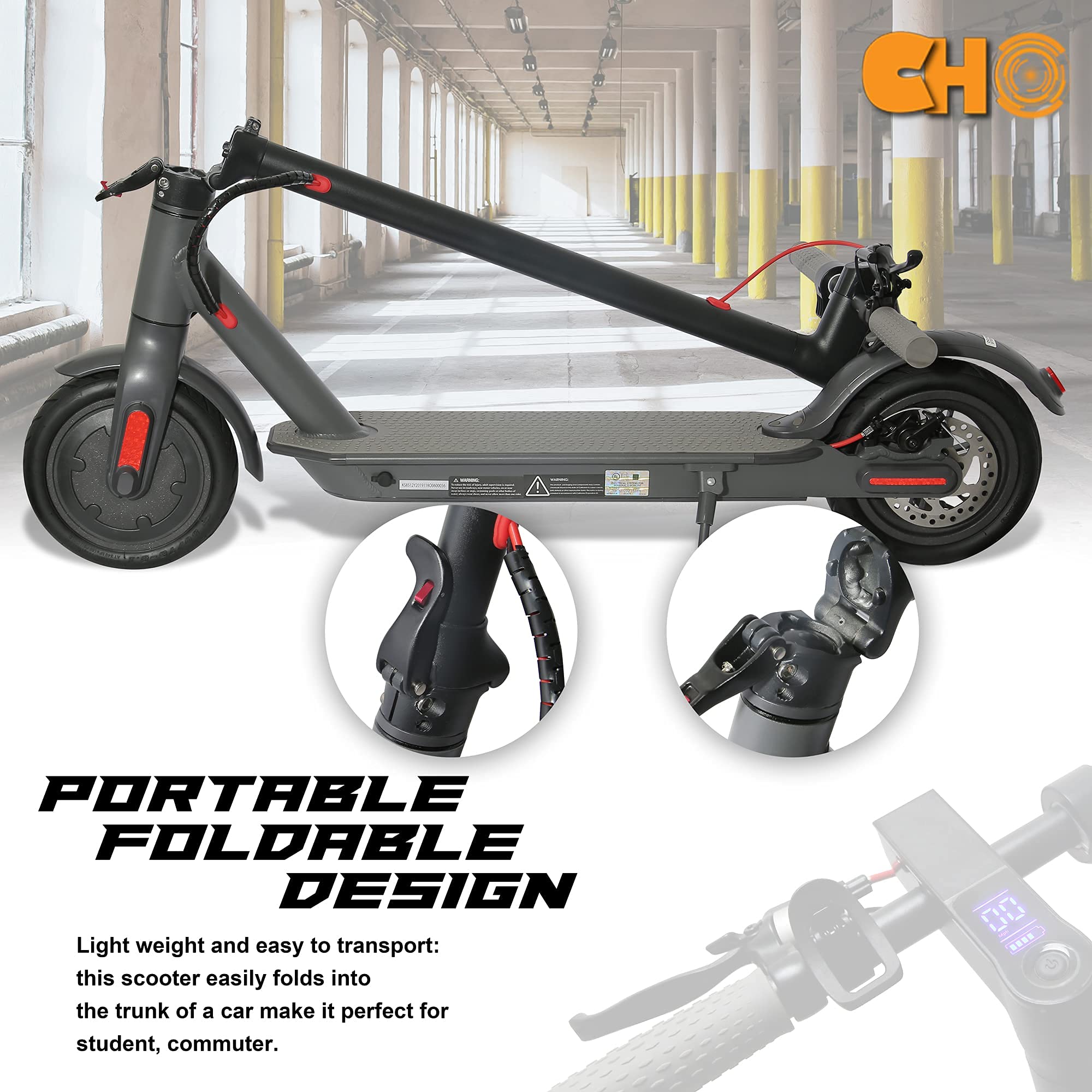 cho Electric Scooter for Adults Electric Long Range Portable Lightweight Foldable Folding Kick Scooter Commuter Electric Skateboard for Adults LED Light Safety Certified (Midnight)
