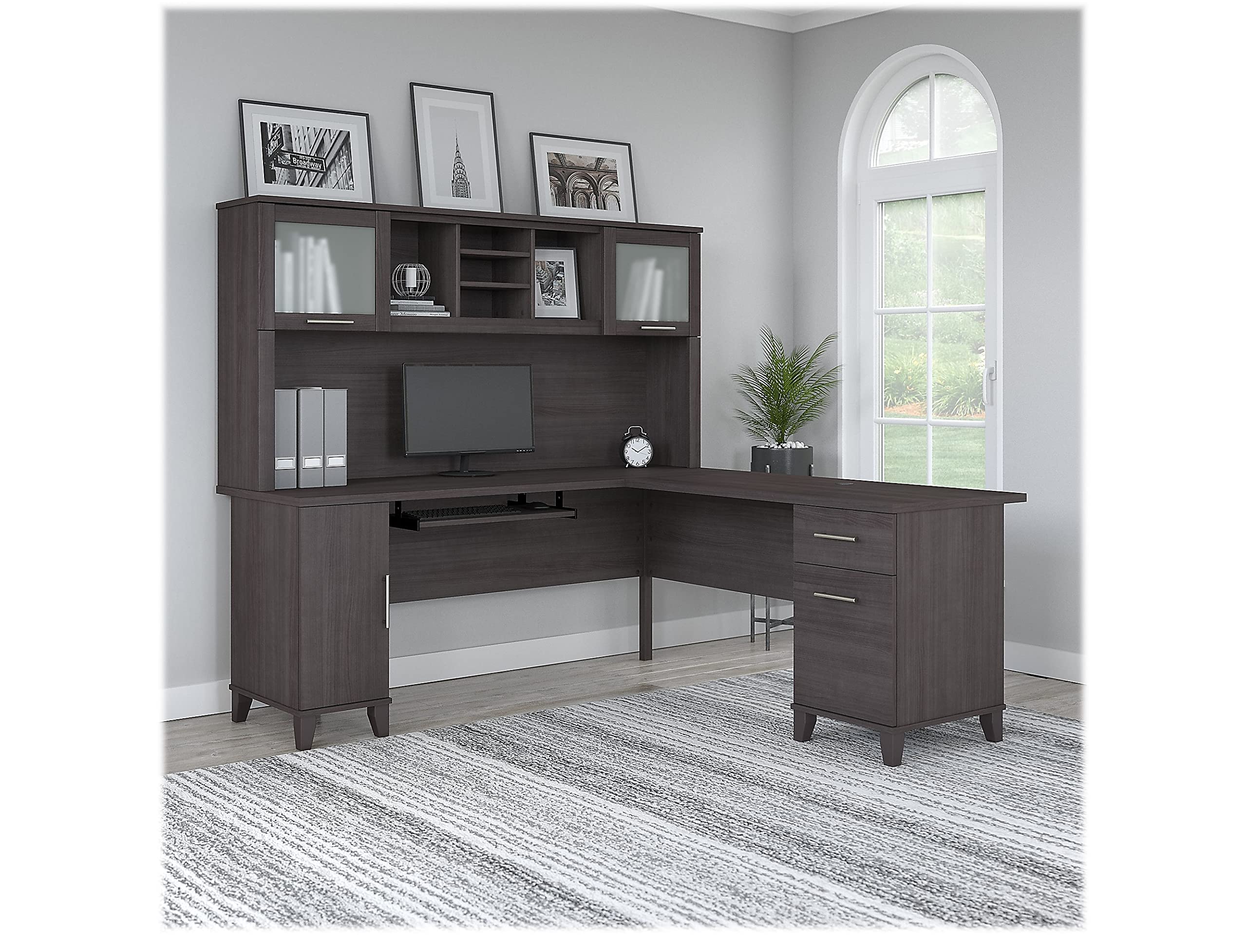 Bush SET001SG Somerset 72-Inch W L-Shaped Desk with Hutch, Storm Gray