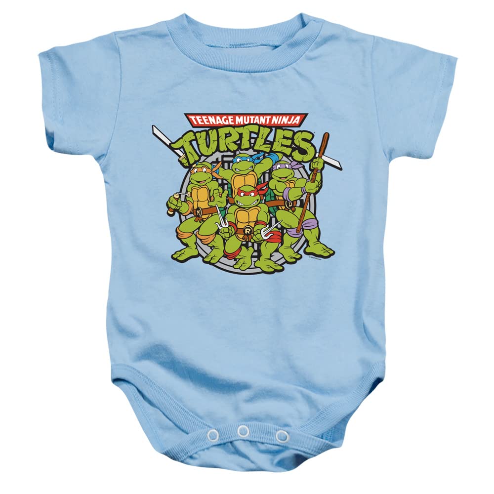 LOGOVISION TMNT Teenage Mutant Ninja Turtles Classic Turtles Unisex Infant Snap Suit for Baby, Light Blue, 6 Months