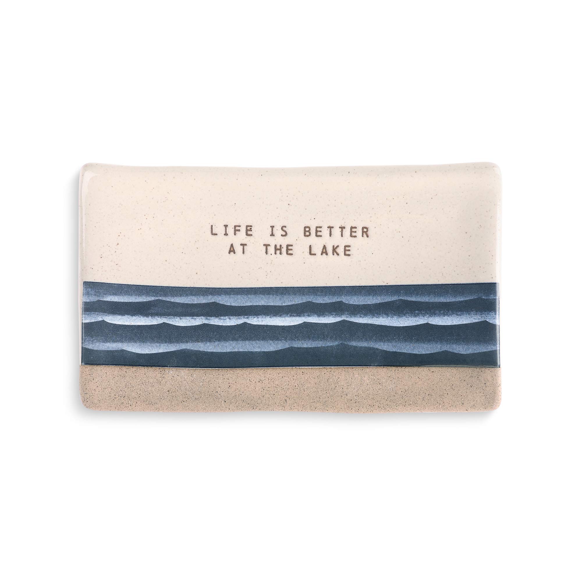 Demdaco Life is Better at the Lake Blue 6 x 3.5 Stoneware Everyday Kitchen Rectangle Spoon Rest