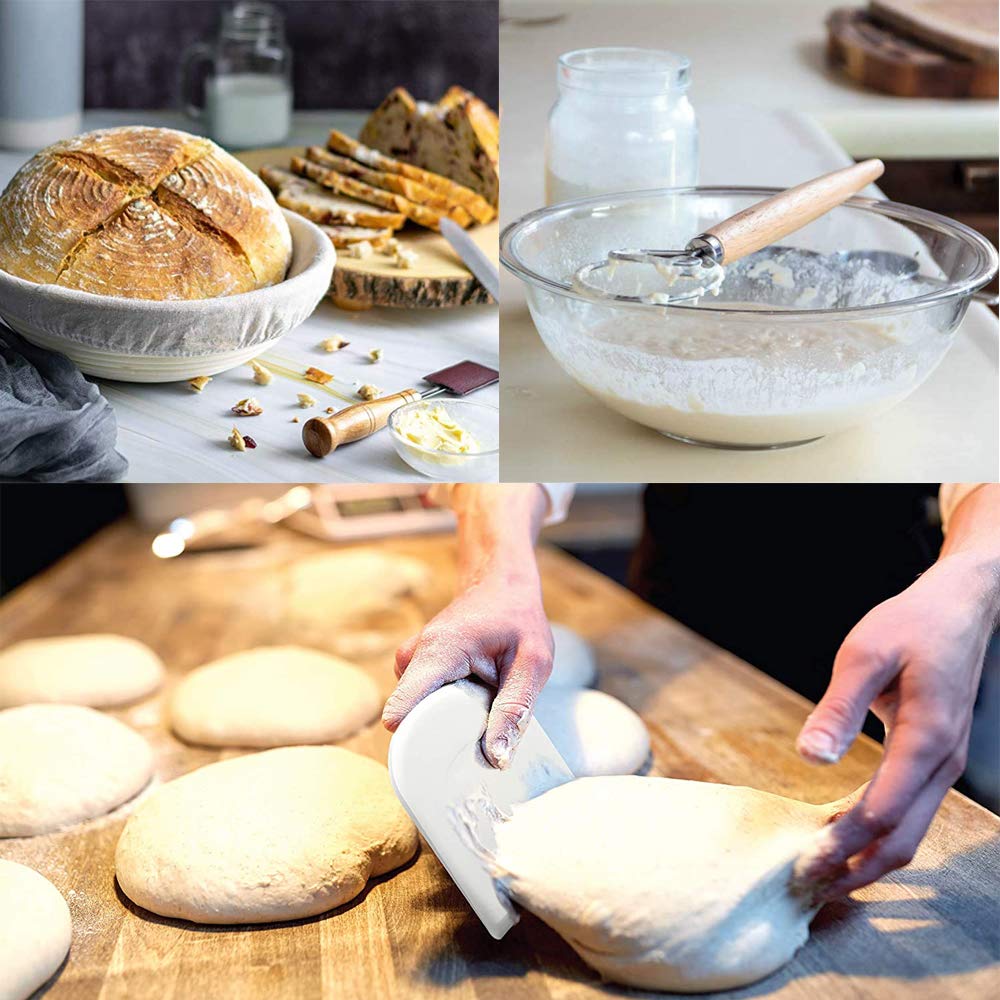 Bread Lame, Danish Dough Whisk and Dough Bowl Scraper Set, Dough Scoring Slashing Tool with 5 Replacement Blades and Leather Protective Cover for Pastry, Baking Cake, Dessert, Sourdough, Pizza