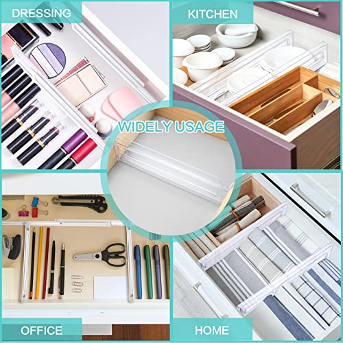 Hoteam 24 Pack Drawer Dividers Organizers for Clothes Adjustable Kitchen Drawer Organizer 3.2 Inch High Dresser Expandable from 11-19 Inch Clear Plastic Separators for Clothing Kitchen Dresser