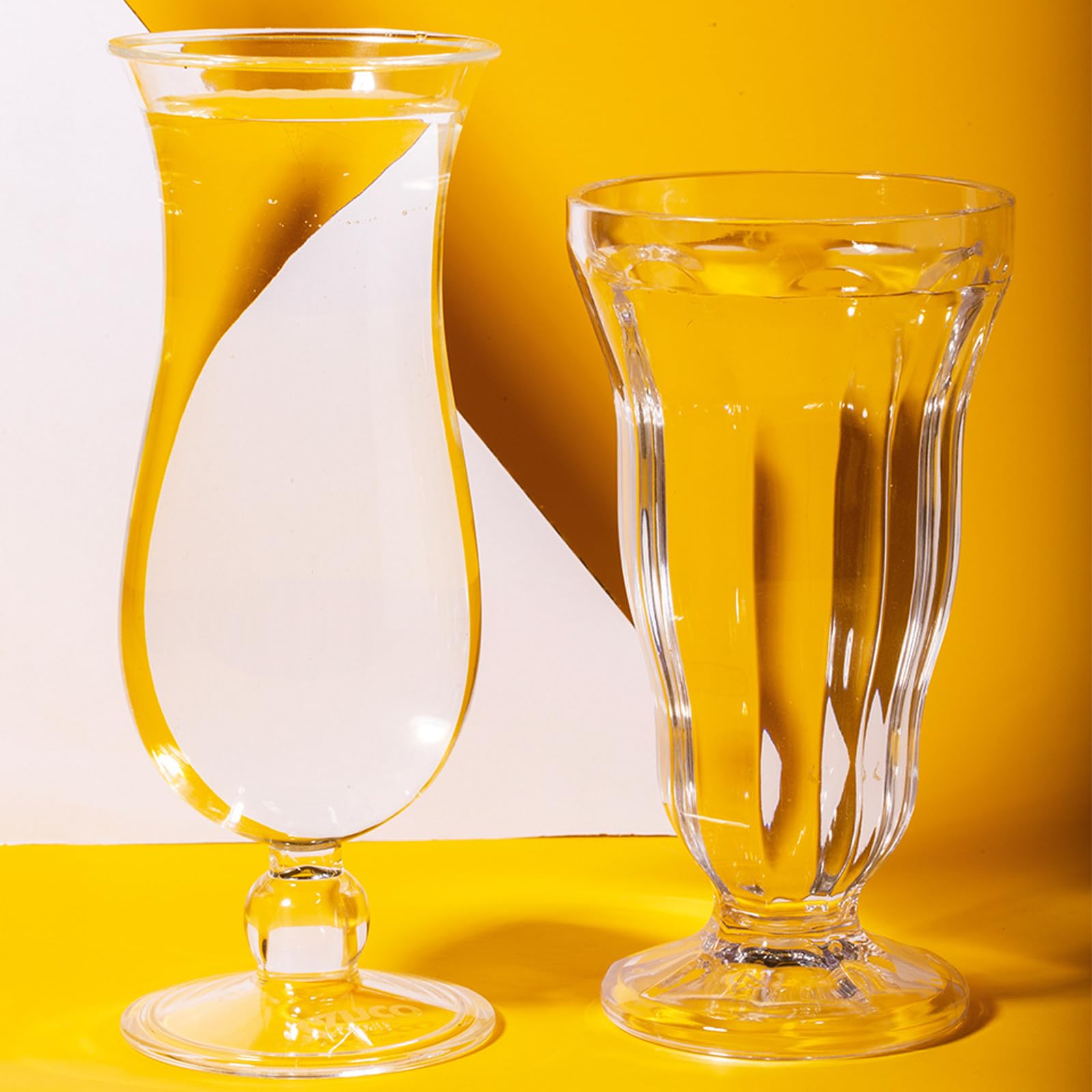 Cheardia 6 Pack Plastic Milkshake Glasses, 13.5 oz Old Fashioned Soda Glass Footed Ice Cream Cups, Clear Pina Colada Fountain Glasses Milkshake Cups for Sundae, Juice, Tropical Drinks, Party