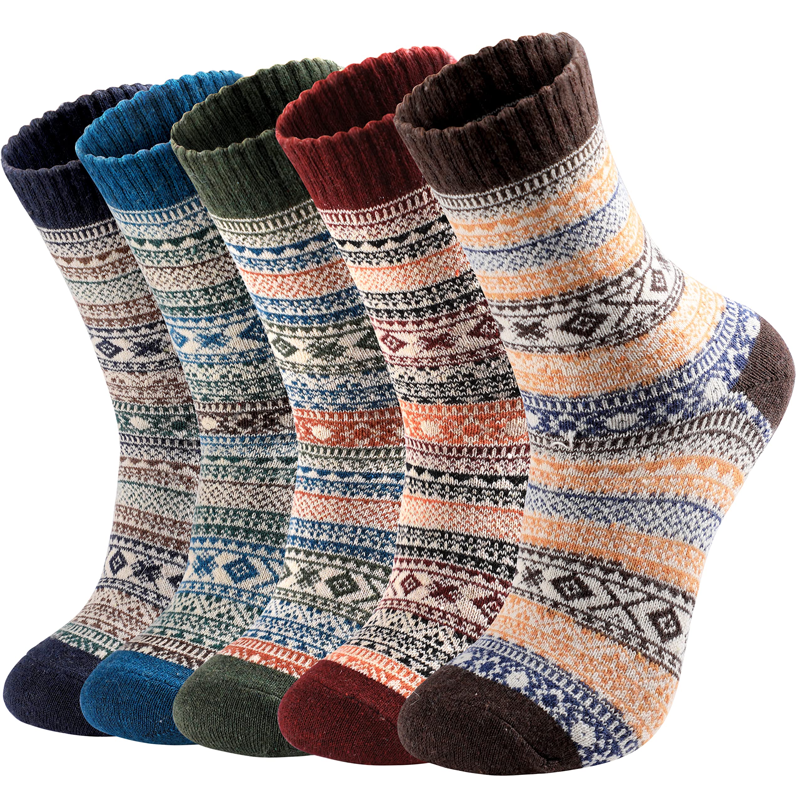 clubone 5 Pairs Wool Socks - Cozy Athletic Socks Wool Socks for Women Knit Crew Socks Hiking Socks Mens Winter Socks Boot Long Socks