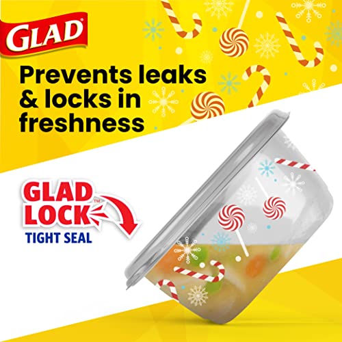 GladWare Soup & Salad Medium Rectangle Holiday Edition Food Storage Containers with Lids | 24 oz Holiday Containers with Silver Lids & Candy Cane Design, 5Ct | Airtight Food Storage Containers