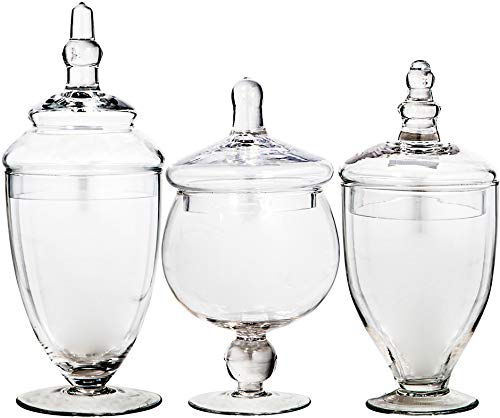 Glaver's Apothecary Jars With Lids, Set Of 3 Candy Jars, Countertop Canister, Glass Décor, Restroom Accessories, Buffet Décor, For all your Vanity Storage and much more