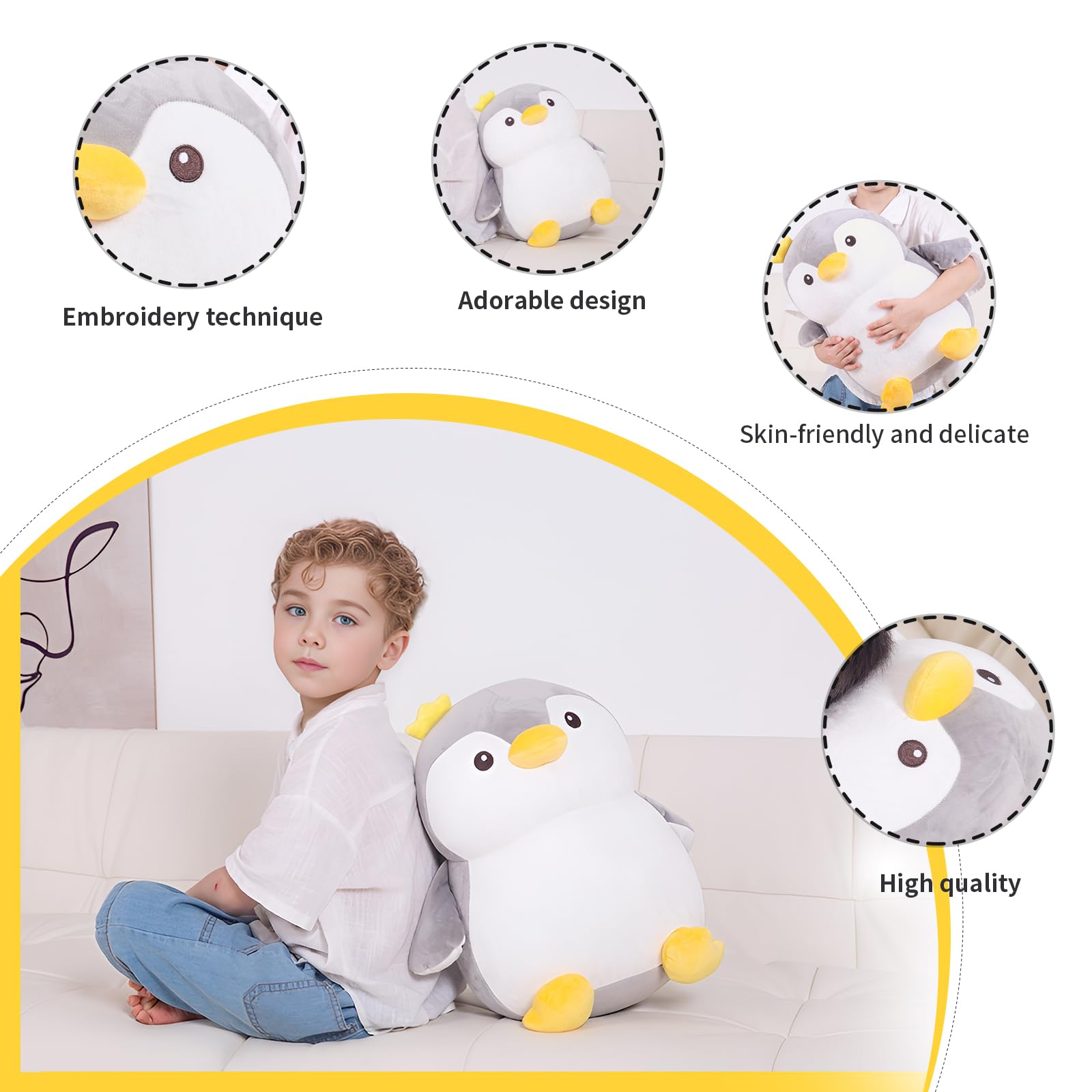 Kashabawangzi 16" Cute Giant Penguin Plush Soft Hugging Body Pillow,Large Penguin Stuffed Animals Toy Doll for Kids Birthday,Valentine,Easter Gift