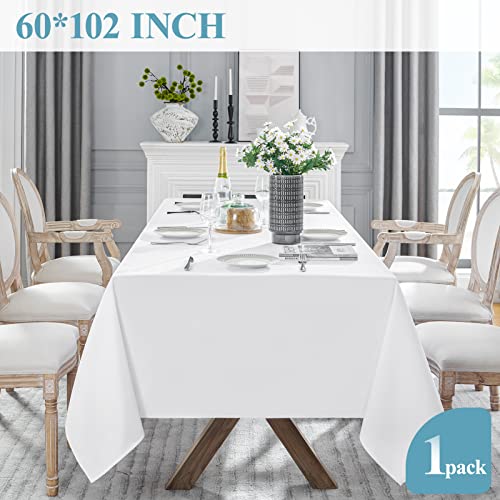 VidaFete 60*102inch Rectangle Tablecloth Polyester Table Cloth,Stain Resistant and Wrinkle Polyester Dining Table Cover for Kitchen Dinning Party Wedding Rectangular Tabletop Buffet Decoration(White)