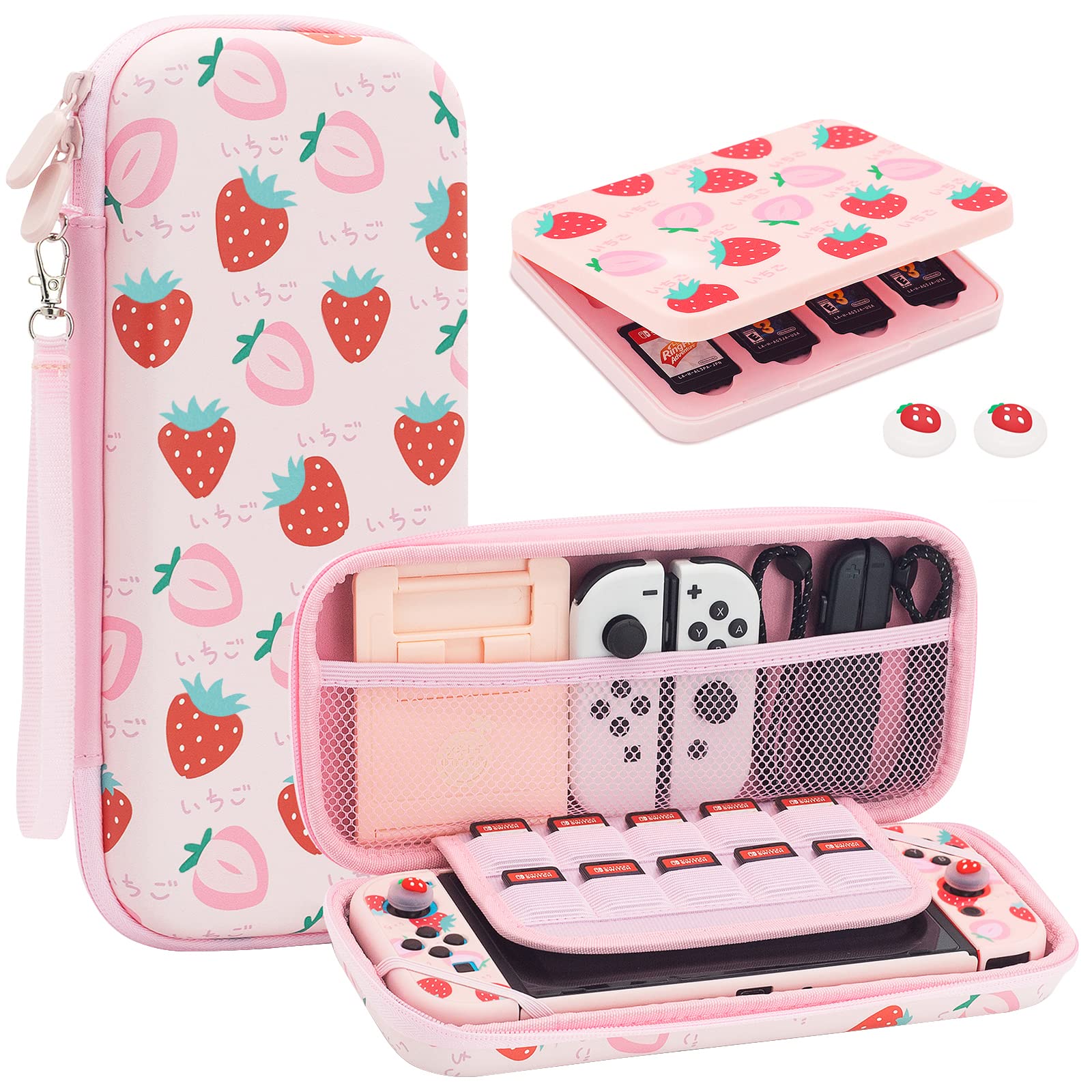BREH Switch Case for Nintendo Travel Carrying Case for Nintendo Switch/OLED Accessories Kit with Game Case and 2pcs Thumb Grips Caps