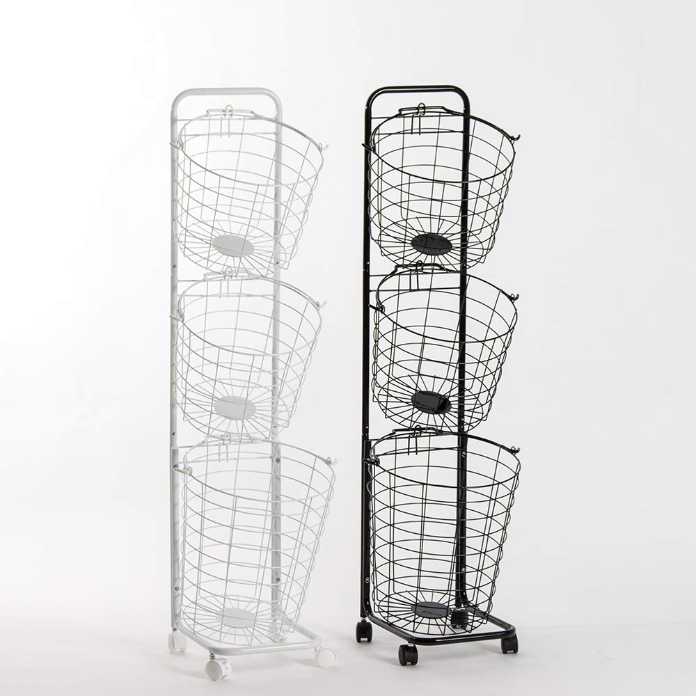 Lomani 3-layers laundry basket on wheels, laundry storage and organizer, cloth basket cart, organizer cart for clothes-BK