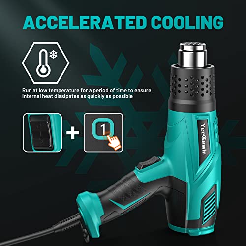 Yeegewin 1800W Heat Gun 122℉~1112℉(50℃- 600℃)Hot Air Gun Kit Variable Temperature Settings Heavy Duty Fast Heating & Overload Protection, with 4 Nozzels for Shrink Wrap,Vinyl, Crafts, Epoxy Resin