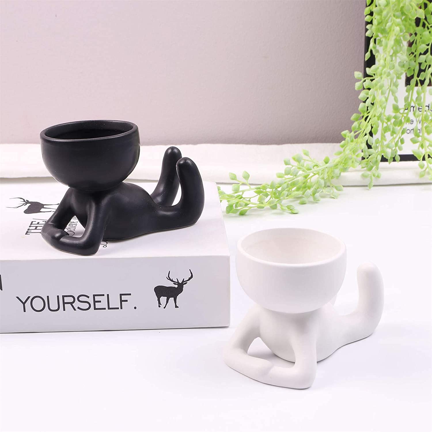 DIYOMR Cute Humanoid Ceramic Doll Flower Pot Decorative Pot,Succulent Flower Cactus Bonsai Planter Pots Container Creat Design for Home Office Decor,Not Include Plants (3Pcs White)