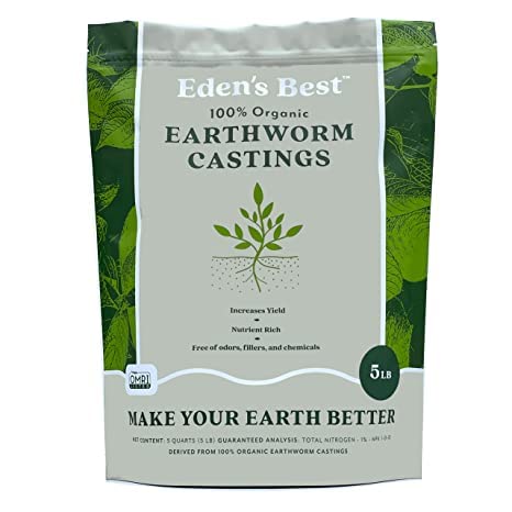 Edenās Best Worm Castings Organic Fertilizer | 100% Organic Fertilizer | Organic Fertilizer for Vegetable Garden | Garden Fertilizer | 5 Pound Bag