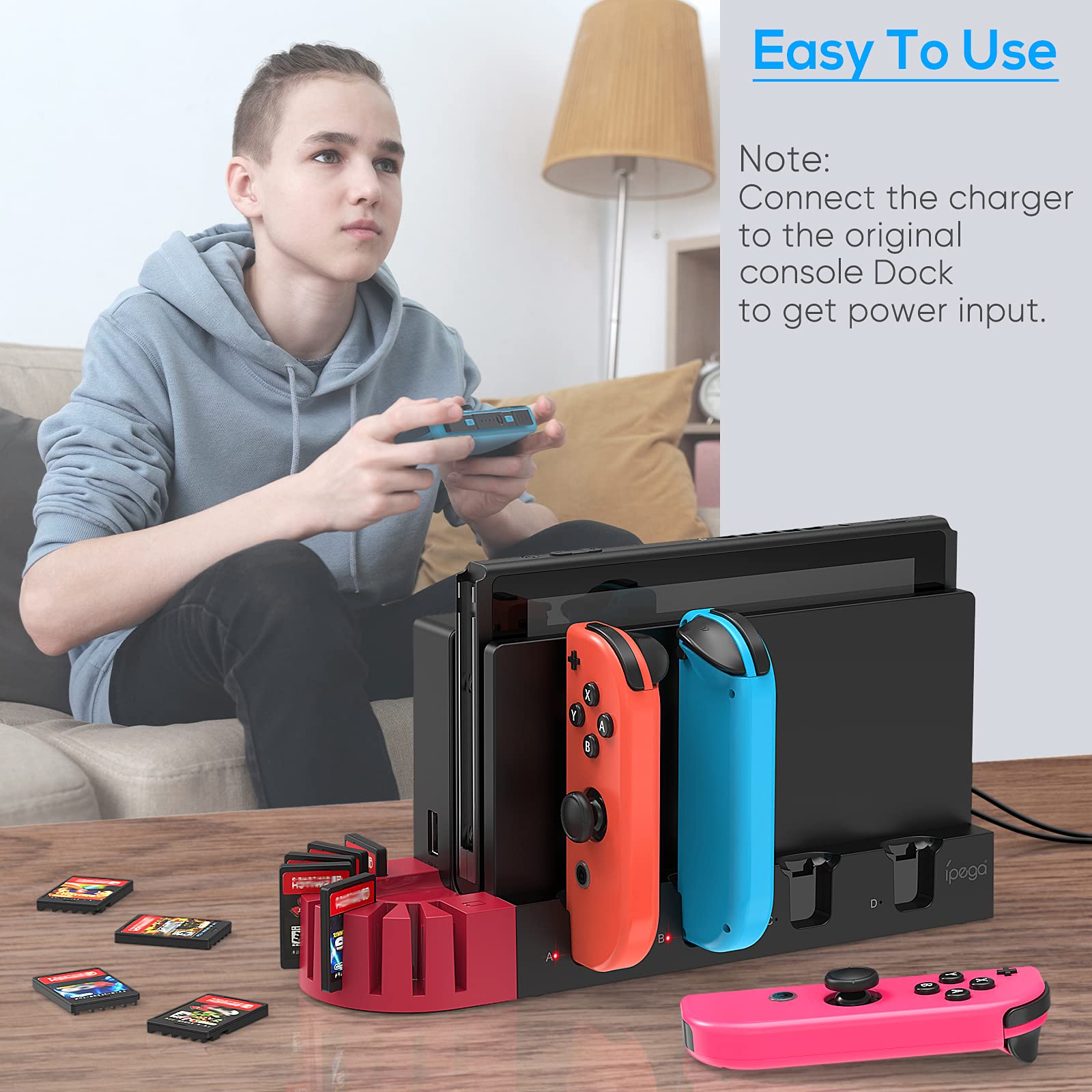 Charging Dock Compatible with Switch OLED/Switch Joy Cons Controller, Charger Station with 9 Game Storage Slots for Switch/Switch OLED Joycon Controller