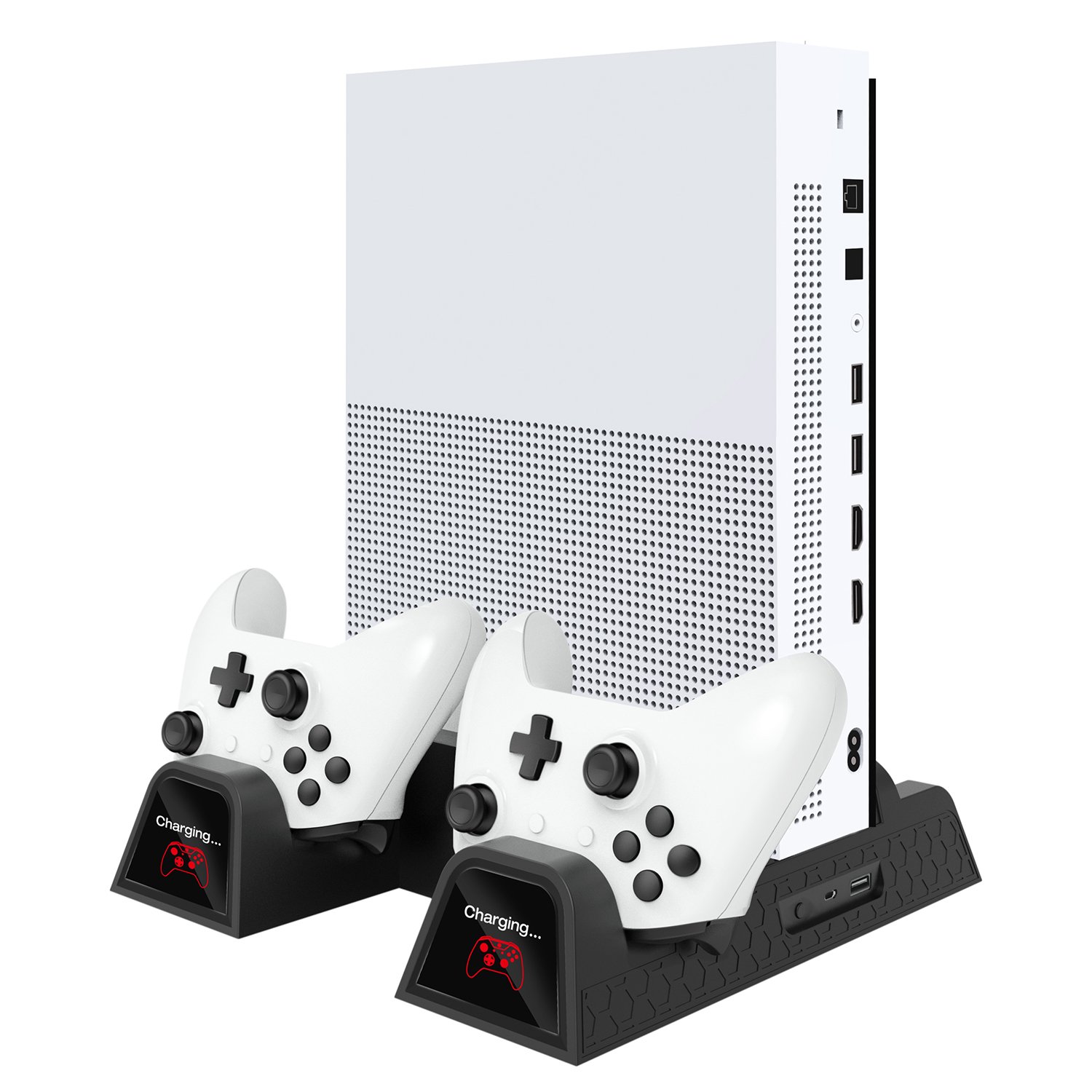 Charging Station for Xbox One Xbox One S Xbox One X Console and Controllers, Stand Accessories with 600 mAh Batteries 2 Pack,2 Cooling Fans,LED Indicators and Games Storage