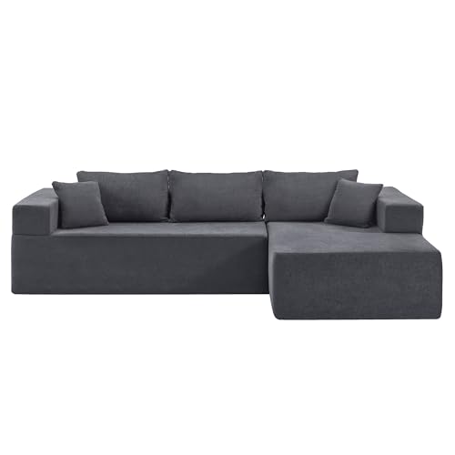 FANYE L-Shape Modular Sectional Sofa with Wide Left Chaise, Modern Living Room Sleeper Upholstered Foam Couch for Home Apartment, 2 PC Free Combination Higher Seat Cloud Sofa&Couch W/5 Pillows, Grey