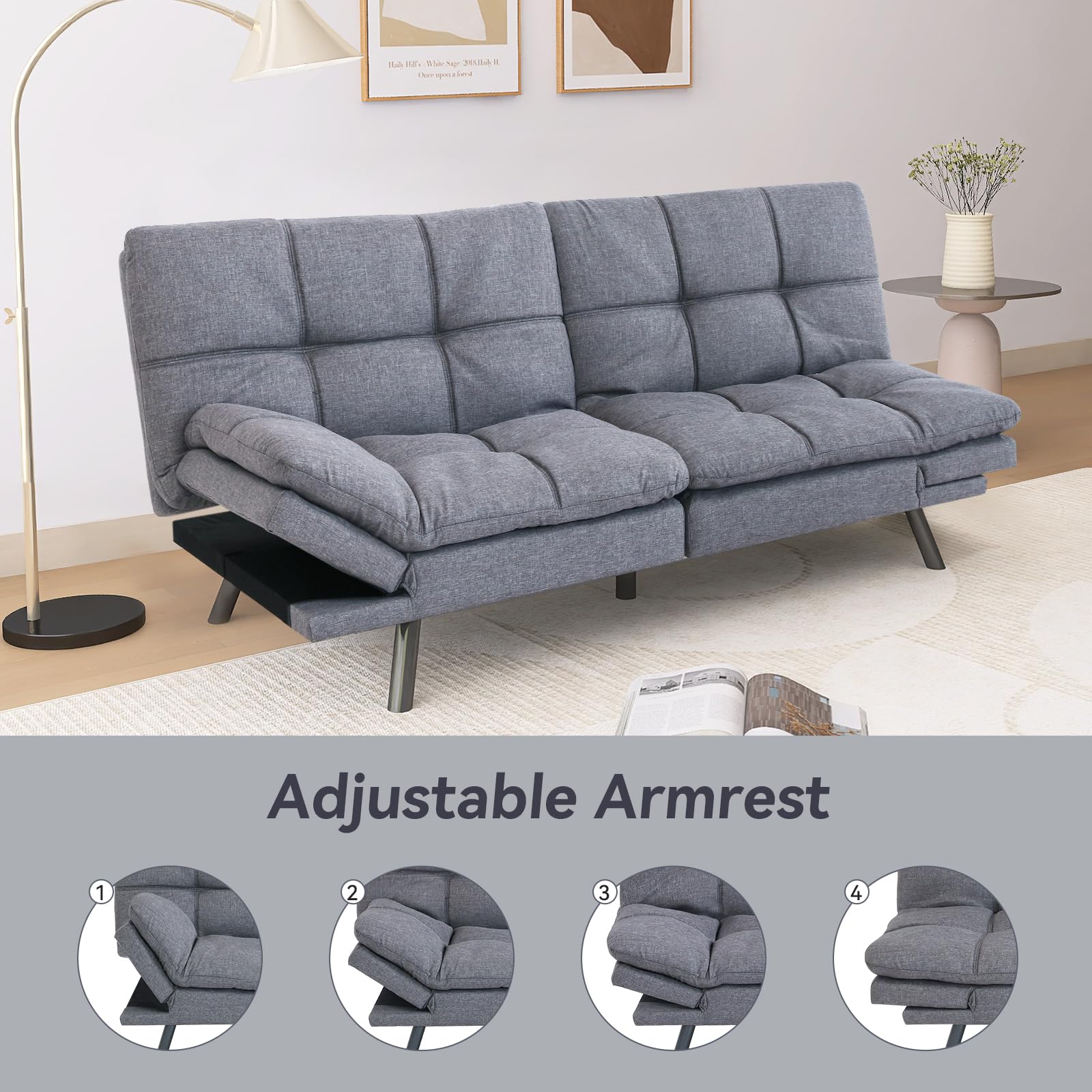Hcore Sofa Bed,Convertible Sleeper Futon Couch Sofabed, Grey