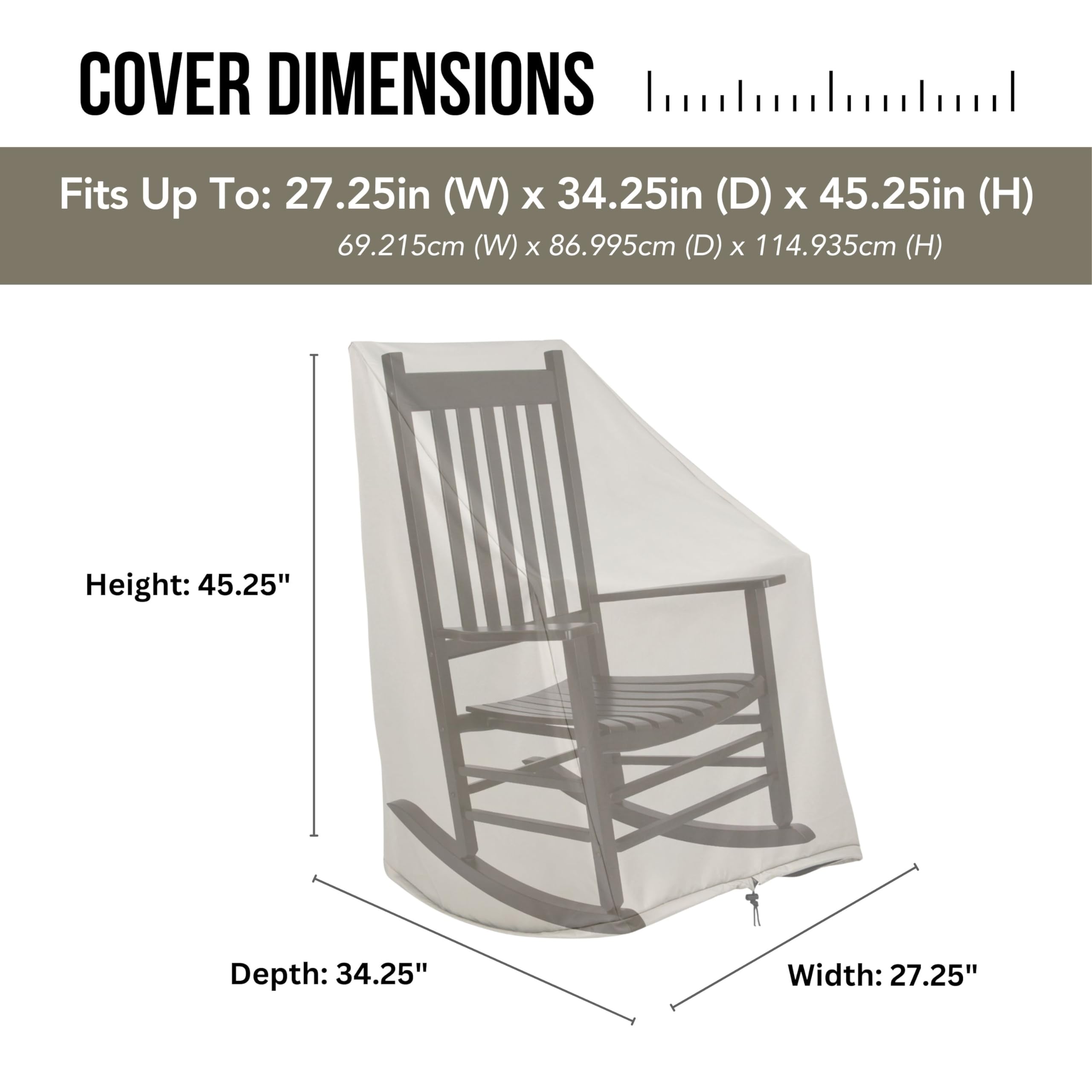 Shine Company Weatherproof Outdoor Rocking Chair Cover Set of 2, 100% Woven Polyester, Elastic Cord with Toggle, Gray, 2-Pack