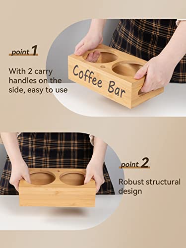 Glass Coffee Containers with Shelf Printed Coffee Bar- 2 Pcs 49oz BPA Free Coffee Storage Jars with Airtight Sealed Bamboo Lids Spoon, Kitchen Food Storage Jars for Coffee Beans & Powder, Sugar, Tea