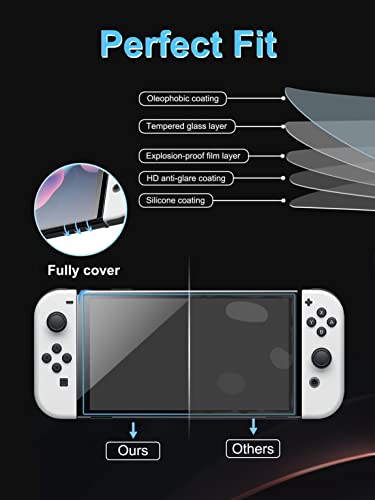 BRHE Tempered Glass Screen Protector for Nintendo Switch OLED Accessories 0.25mm Ultra-thin, Transparent HD Clear, Anti-Scratch, Bubble Free, Easy Installation [3 Pack]