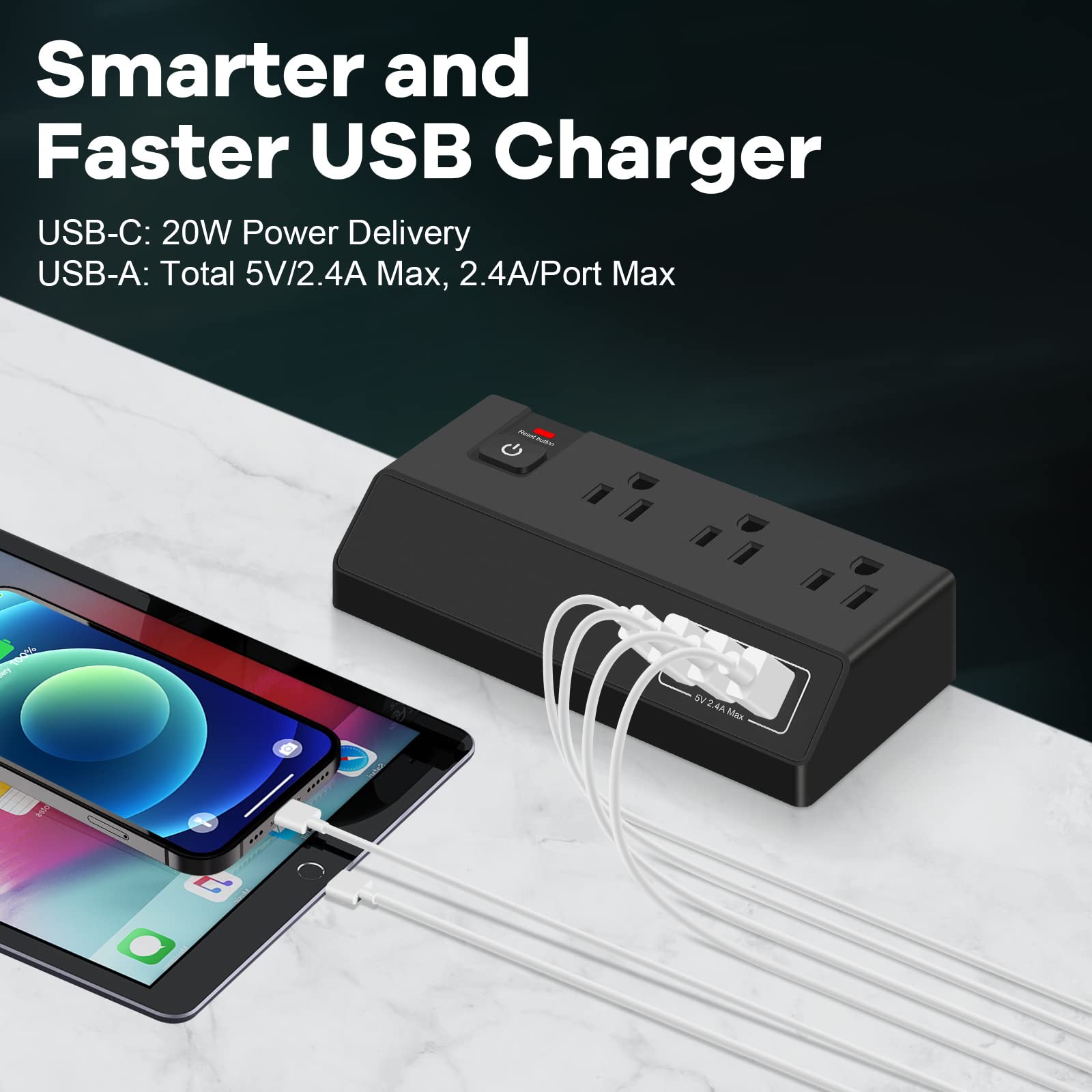Desk Clamp Power Strip USB C (20W PD Fast Charging) - Desktop Surge Protector with 3 Outlets 4 USB Ports - Edge Mount Power Strip Desk Outlet Station Plug Extender - Phone Office Desk Accessories