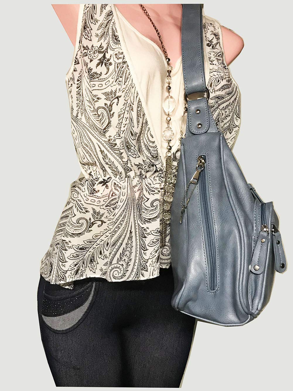 Zzfab Fashion Locking Concealed Carry Big Hobo Bag CCW Cross Body Bag with Credit Card Slots Pewter