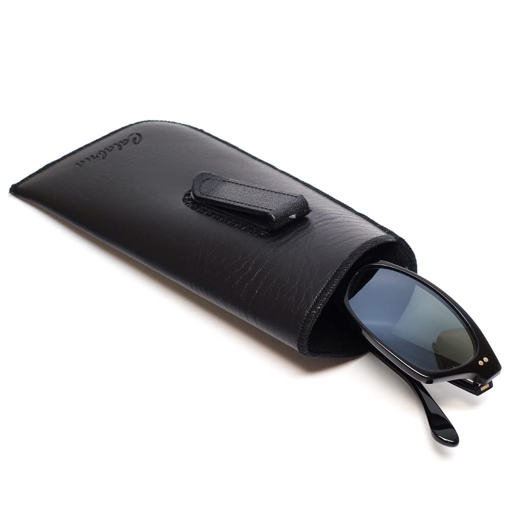 Calabria Soft Slip-In Glasses Case Vertical Pocket Clip Black Men Women Faux Leather Felt Eyeglasses Pouch Sunglasses Holder