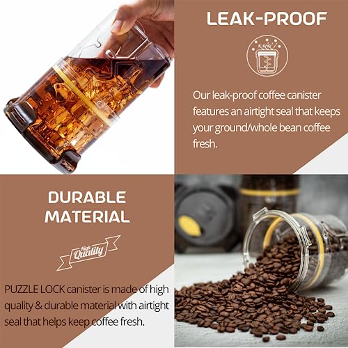 PUZZLE LOCK Adjustable Coffee Canister - Airtight Storage Container for Coffee Beans and Grounds, Tea, Spice (12.7oz, Medium)
