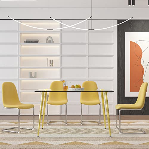 Glass Dining Table,51" Modern Rectangular Table with Spacious Tempered Glass Tabletop & Gold Plated Table Legs,Simplistic Kitchen Table, Versatile Table for Home Office