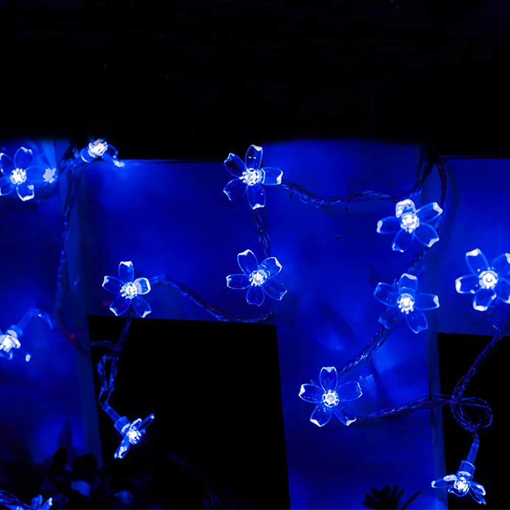 Blue Flower Fairy Lights, 33ft 100 LED Plug in Christmas Tree Light Home Decor, Wedding Party Decorative Artificial Flower Strings for Garden Patio Fence Yard Spring Outdoor DIY Decoration (Blue)