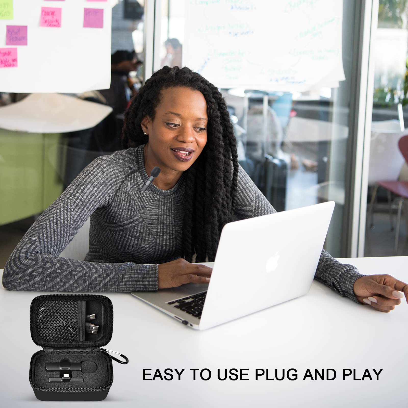 Casmilee Wireless Lavalier Microphone Case for MAYBESTA Professional Microphone, Bluetooth, USB, Waterproof, Scratch Resistant, Carabiner Design, 4x2.8x2.25 Inches