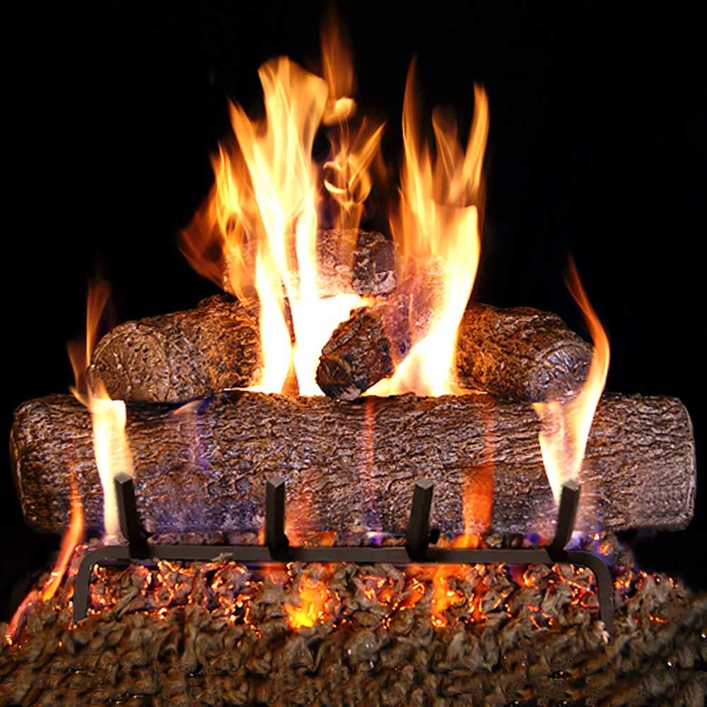 Peterson Fyreside 24-inch Live Oak Log Set with Vented Burner, Auto-Safety Pilot Control Valve and Gas Connection Kit (Propane Gas Only)